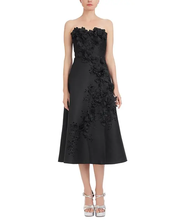 Badgley Mischka Floral Embellished Velvet Evening Gown - Black