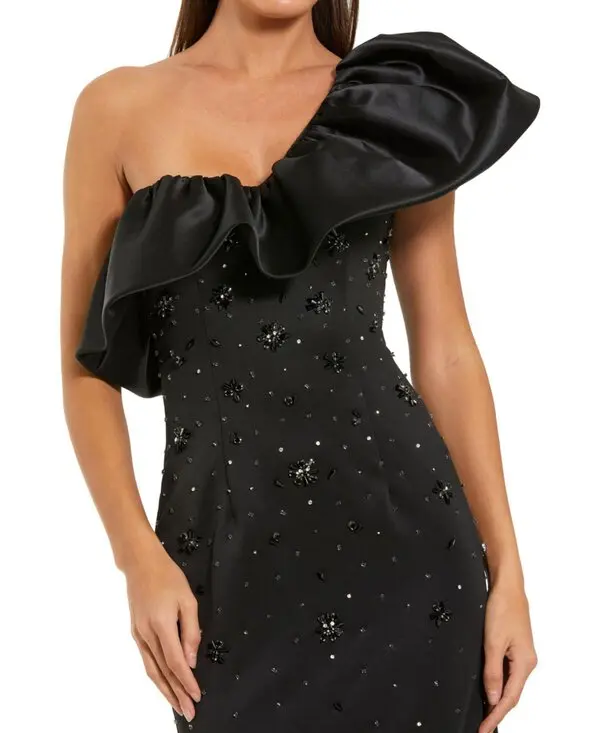 Mac Duggal One Shoulder Crepe Crystal Embellished Gown