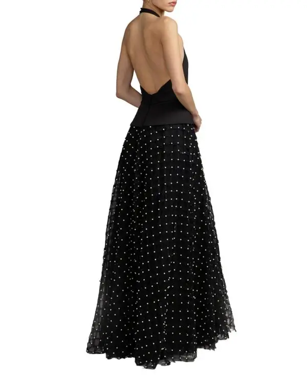 Mac Duggal Halter Neck A-line Pearl-embellished Skirt Gown