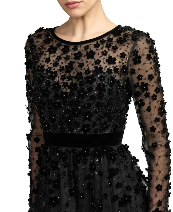 Mac Duggal Embellished Illusion Neck Long Sleeve Ankle Dress