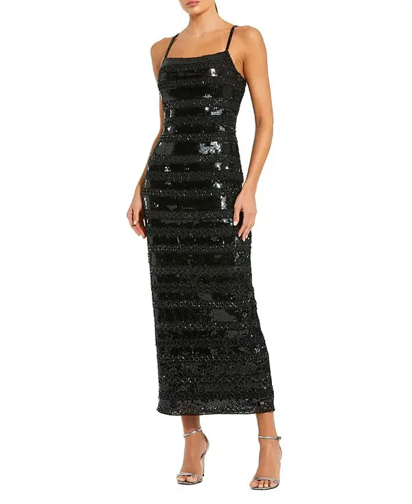 Mac Duggal Embellished Spaghetti Strap Midi Dress