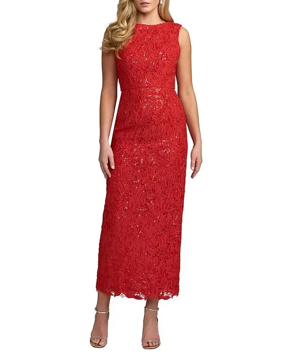 Mac Duggal Sleeveless Embroidered Lace Midi Dress