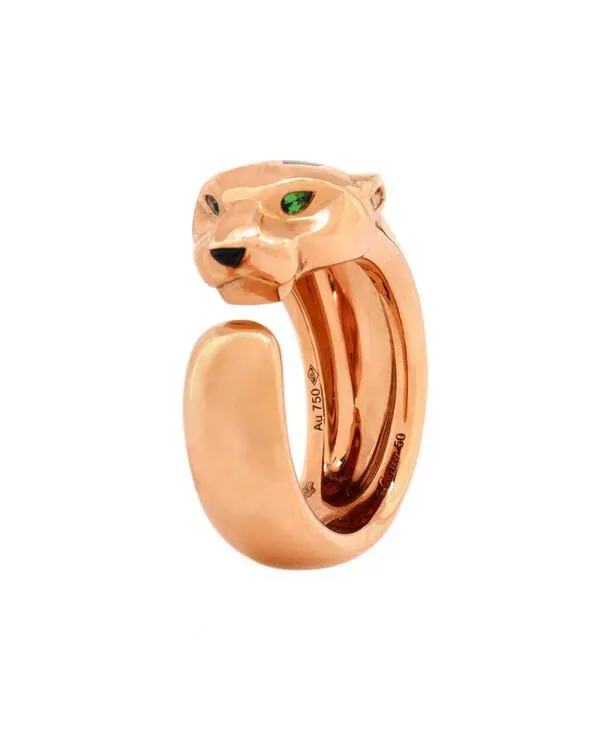 CARTIER 11mm Panthere De Ring 18k Rose With Lacquer, Onyx And Tsavorite