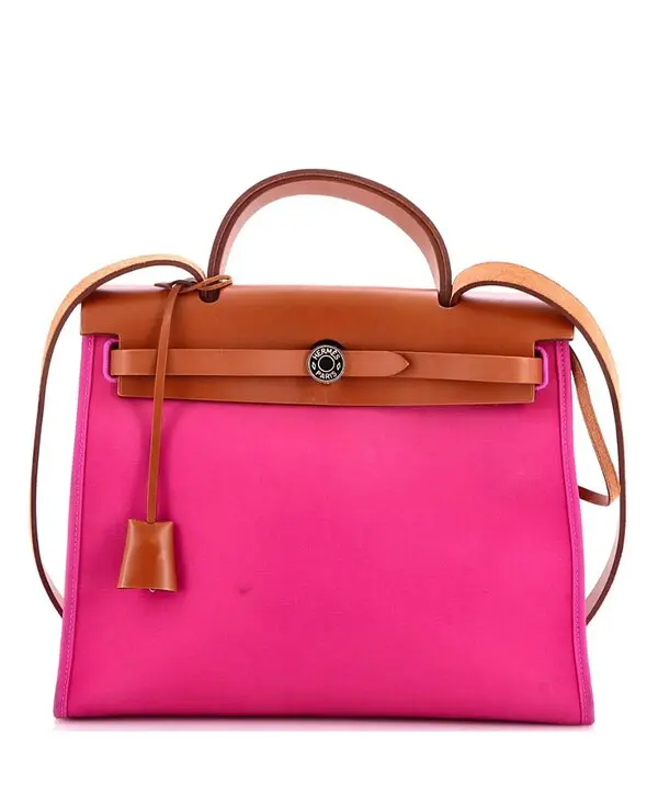 Hermès 31 Herbag Zip Leather And Toile - Pink