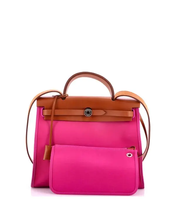 Hermès 31 Herbag Zip Leather And Toile - Pink