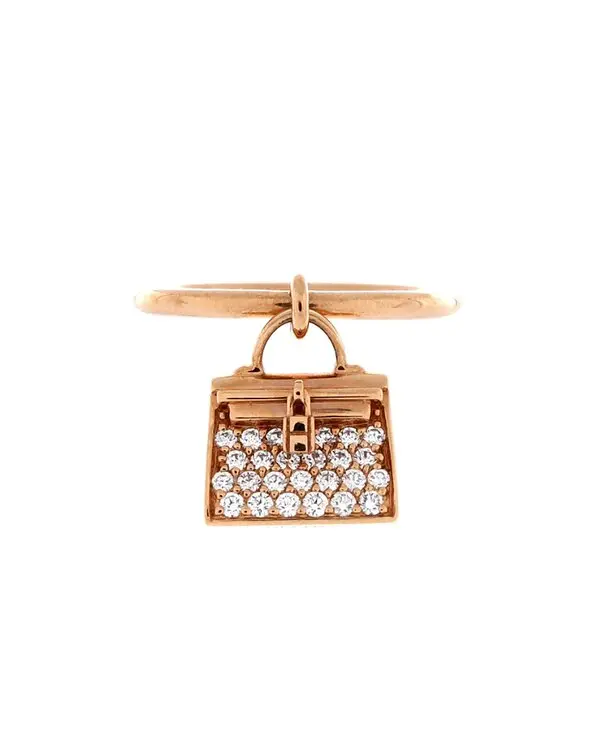 Hermès Kelly Amulette Ring 18k Rose Gold With Pave Diamonds - Pink