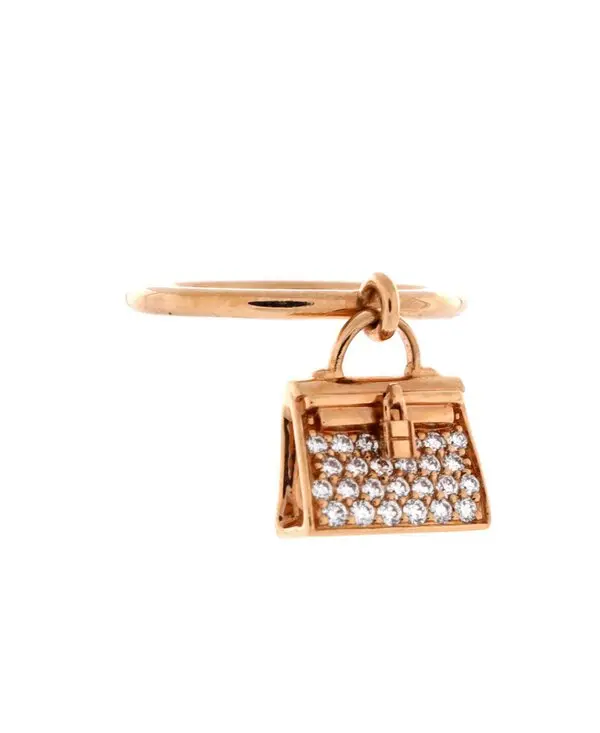 Hermès Kelly Amulette Ring 18k Rose Gold With Pave Diamonds