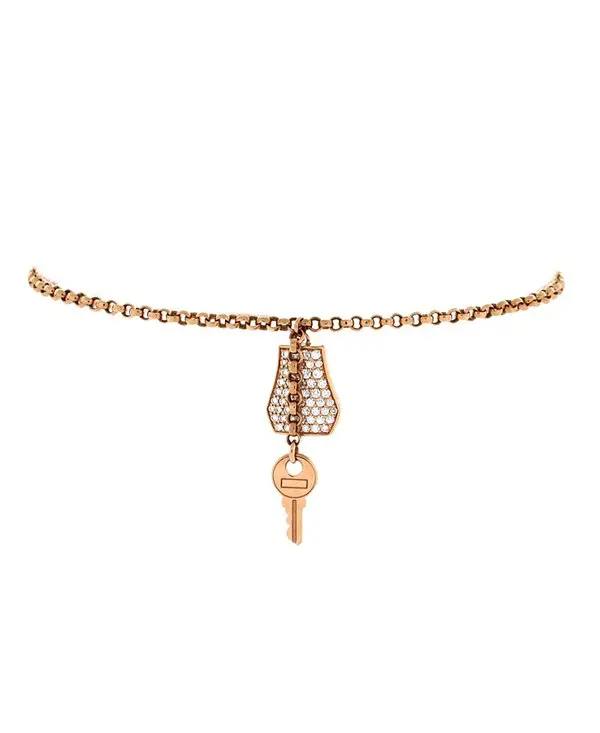 Hermès Small Kelly Clochette Chain Bracelet 18k Rose Gold With Pave Diamonds - Pink