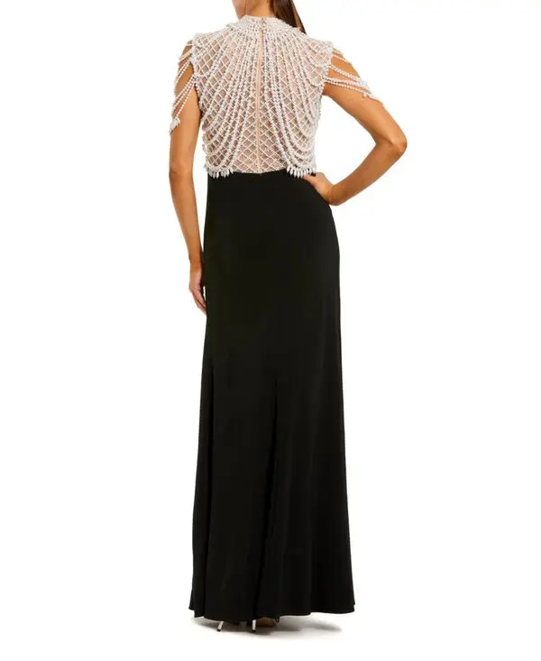 Mac Duggal Jersey Gown With Draped Pearl Beading