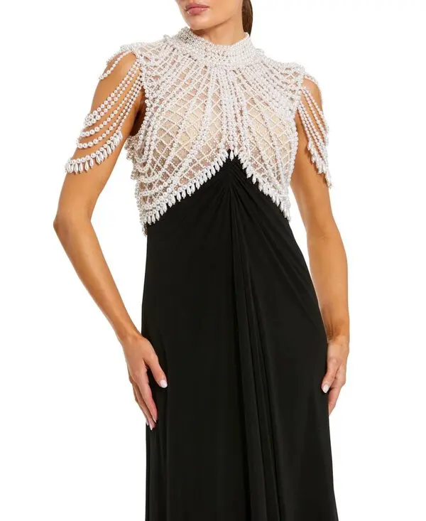 Mac Duggal Jersey Gown With Draped Pearl Beading