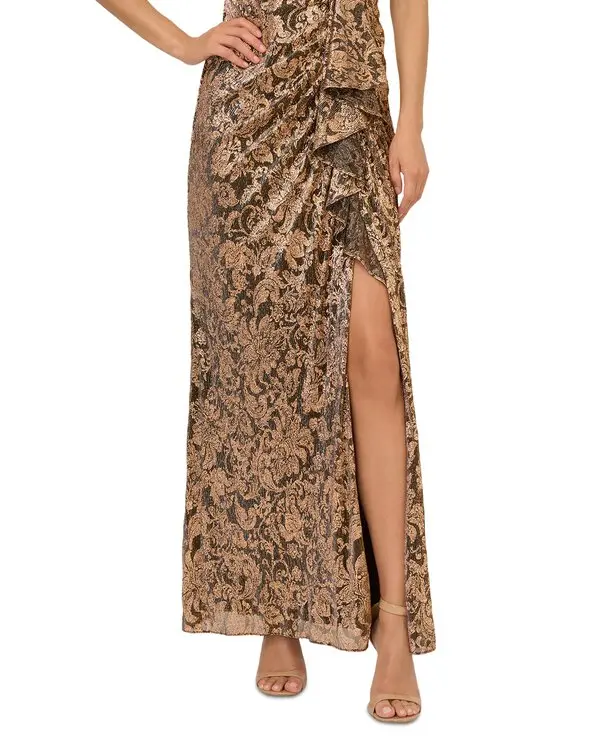 Adrianna Papell Metallic Crinkled Textured Gown
