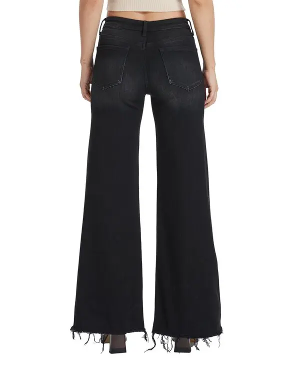 BAYEAS Mid Rise Wide Leg Denim Jeans Button Fly With Frayed Hem