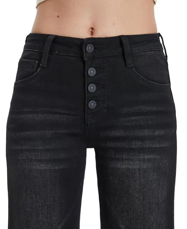 BAYEAS Mid Rise Wide Leg Denim Jeans Button Fly With Frayed Hem