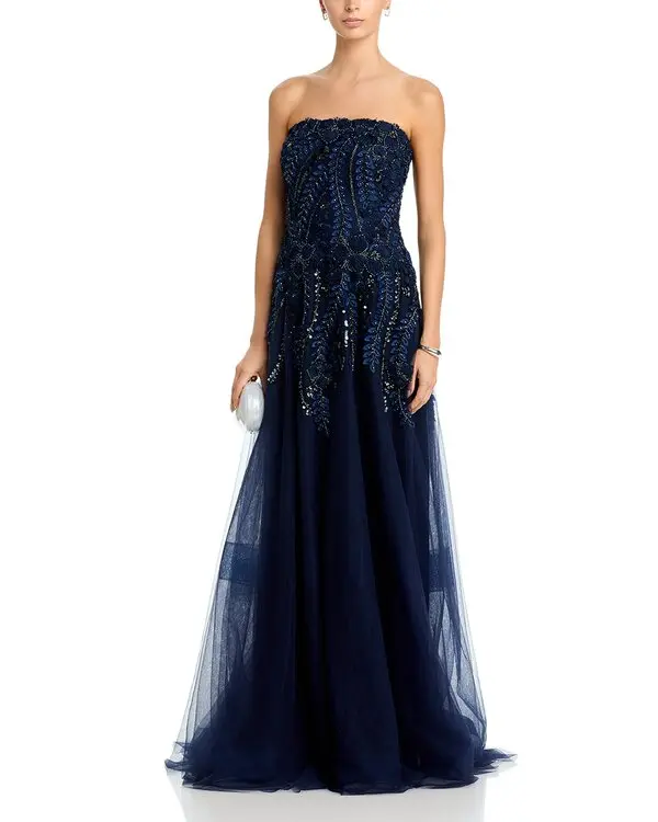 Rickie Freeman For Teri Jon Embellished Tulle Strapless Gown