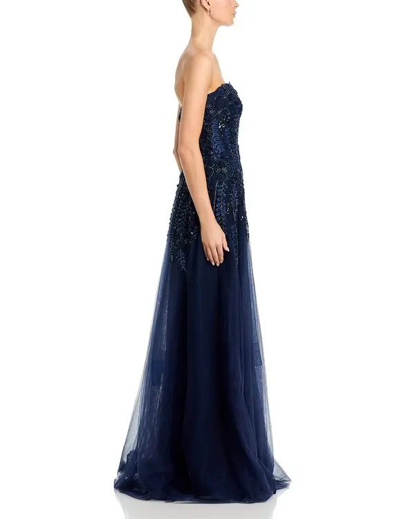 Rickie Freeman For Teri Jon Embellished Tulle Strapless Gown