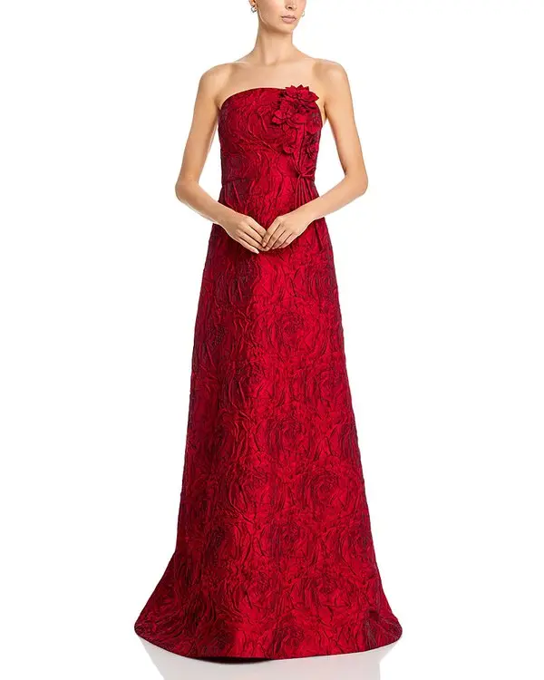 Rickie Freeman For Teri Jon Rose Jacquard Strapless Gown