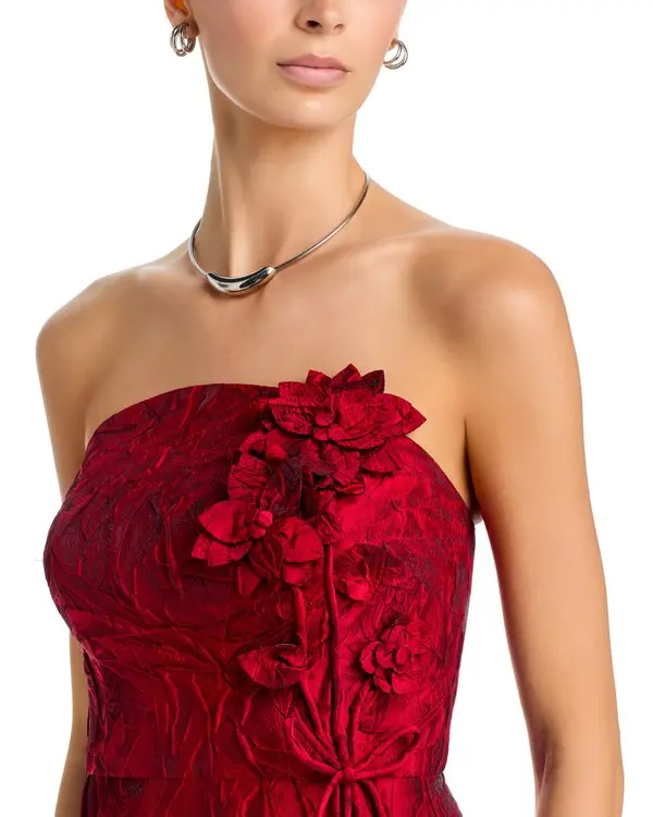 Rickie Freeman For Teri Jon Rose Jacquard Strapless Gown