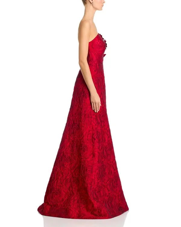 Rickie Freeman For Teri Jon Rose Jacquard Strapless Gown