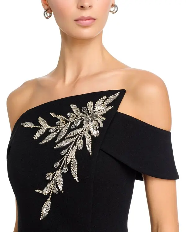 Rickie Freeman For Teri Jon Crepe Asymmetric Neck Embellished Gown