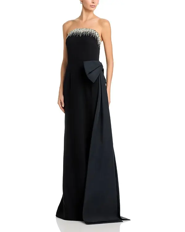 Rickie Freeman For Teri Jon Beaded Crepe Side Bow Strapless Gown