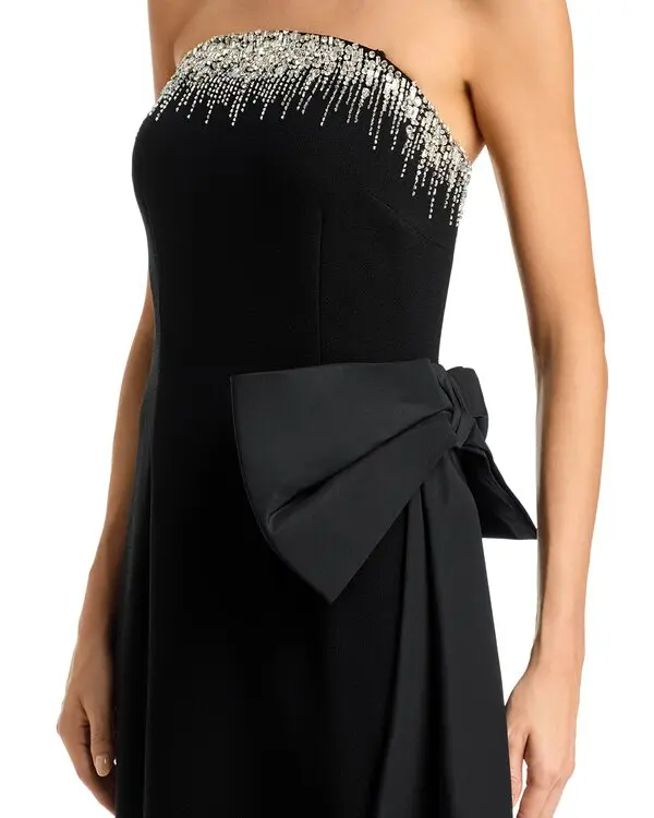 Rickie Freeman For Teri Jon Beaded Crepe Side Bow Strapless Gown