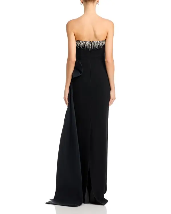 Rickie Freeman For Teri Jon Beaded Crepe Side Bow Strapless Gown