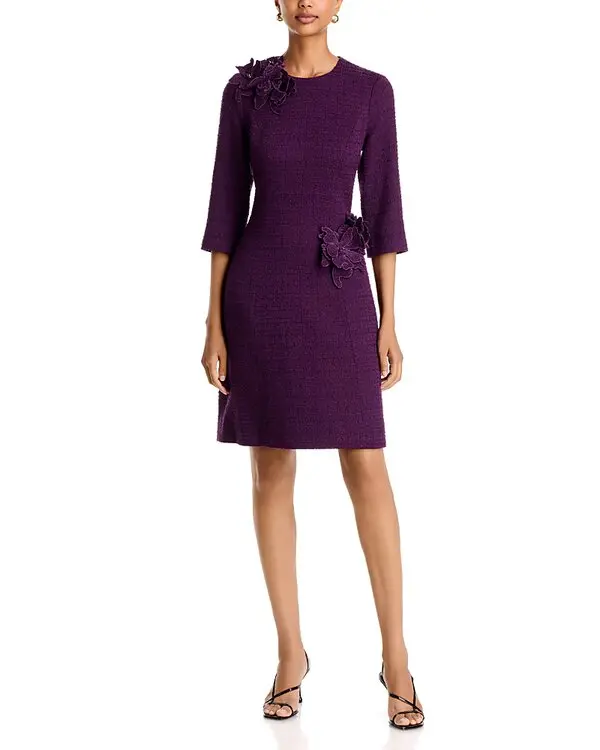 Rickie Freeman For Teri Jon 3d Flower Boucle A Line Dress