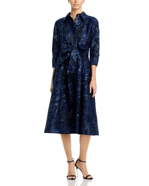 Rickie Freeman For Teri Jon Metallic Jacquard Shirtdress