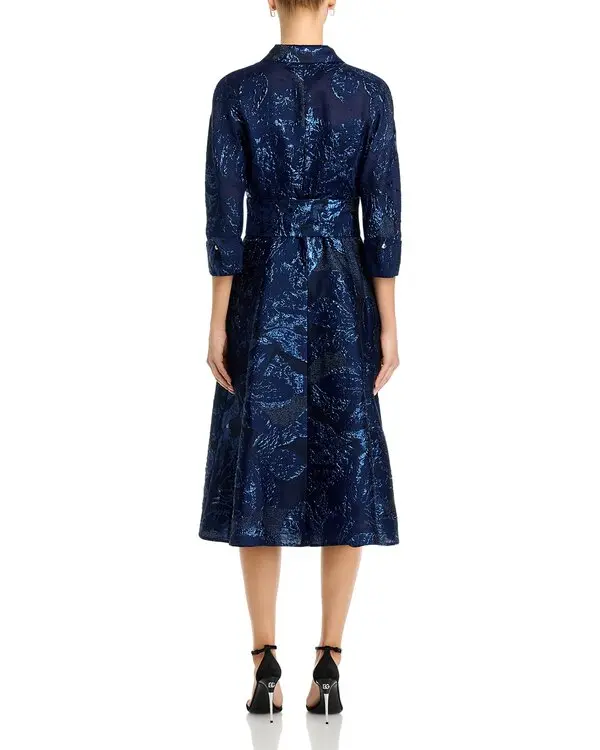 Rickie Freeman For Teri Jon Metallic Jacquard Shirtdress