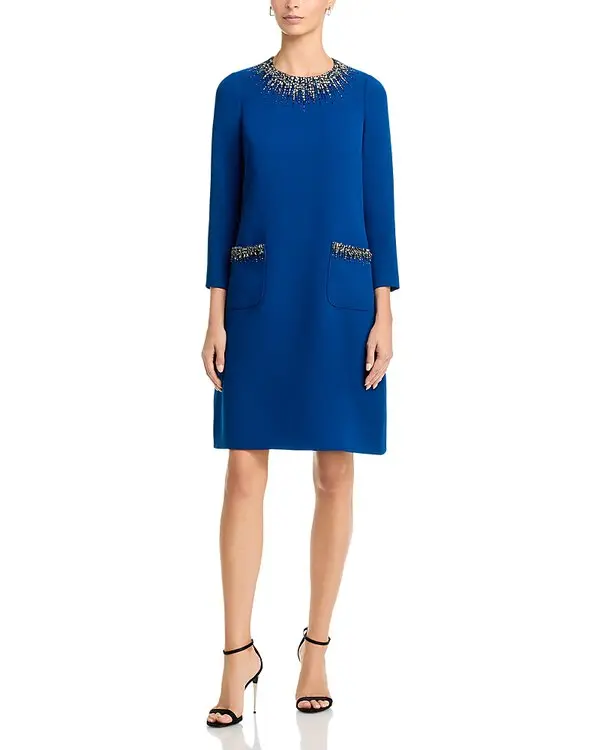 Rickie Freeman For Teri Jon Embellished Three Quarter Sleeve Shift Dress