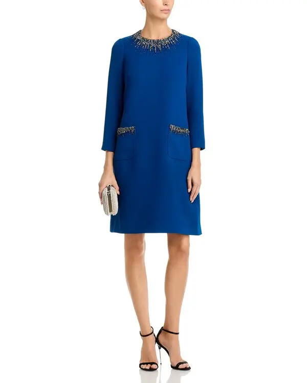Rickie Freeman For Teri Jon Embellished Three Quarter Sleeve Shift Dress