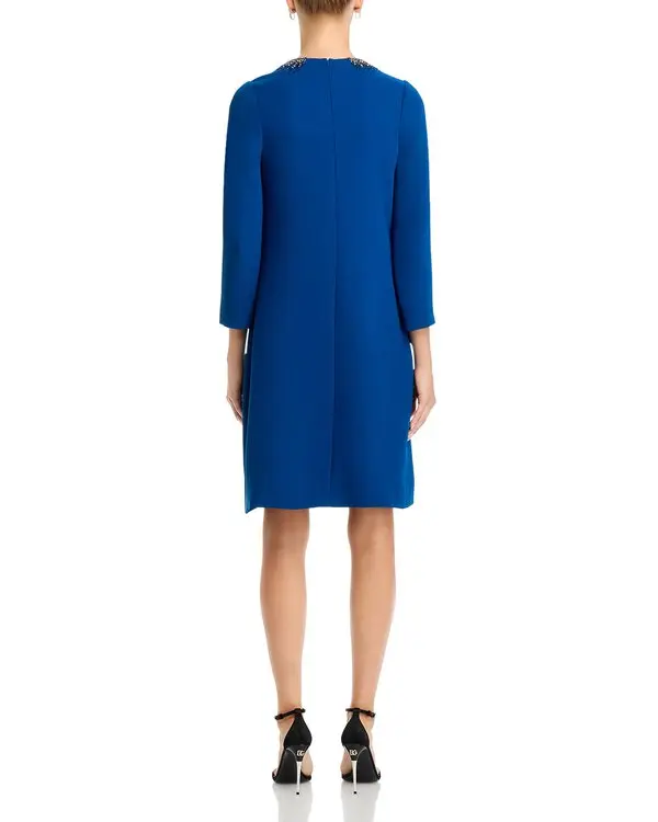 Rickie Freeman For Teri Jon Embellished Three Quarter Sleeve Shift Dress