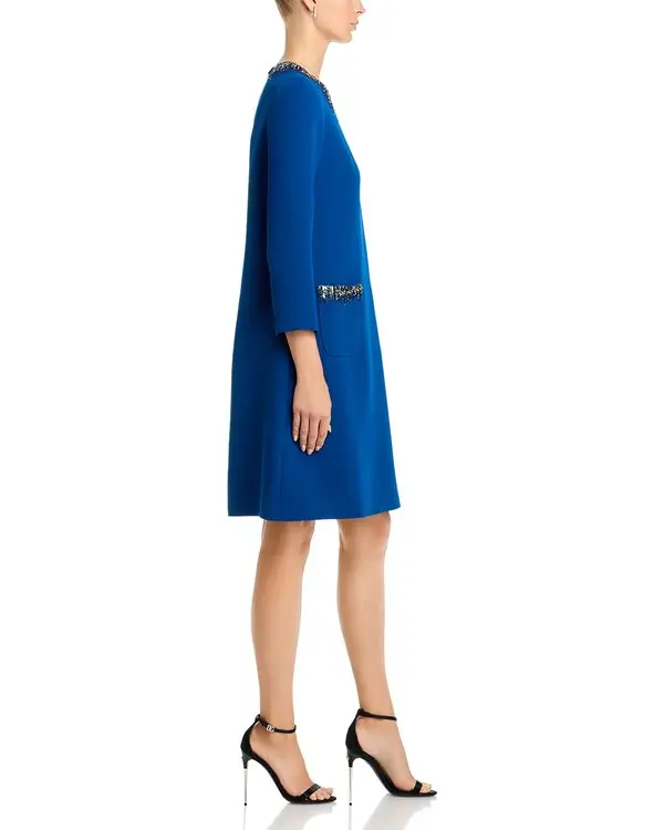 Rickie Freeman For Teri Jon Embellished Three Quarter Sleeve Shift Dress