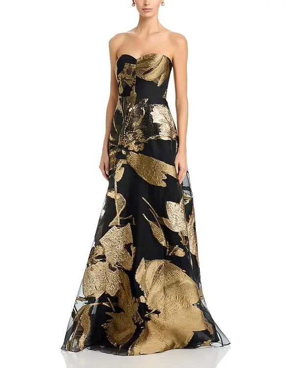 Rickie Freeman For Teri Jon Organza Jacquard Strapless Gown