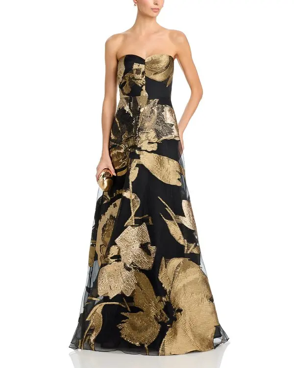 Rickie Freeman For Teri Jon Organza Jacquard Strapless Gown