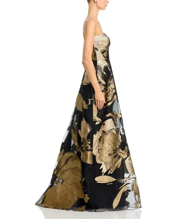 Rickie Freeman For Teri Jon Organza Jacquard Strapless Gown