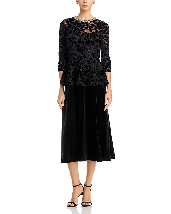 Rickie Freeman For Teri Jon Velvet Burnout Peplum Dress
