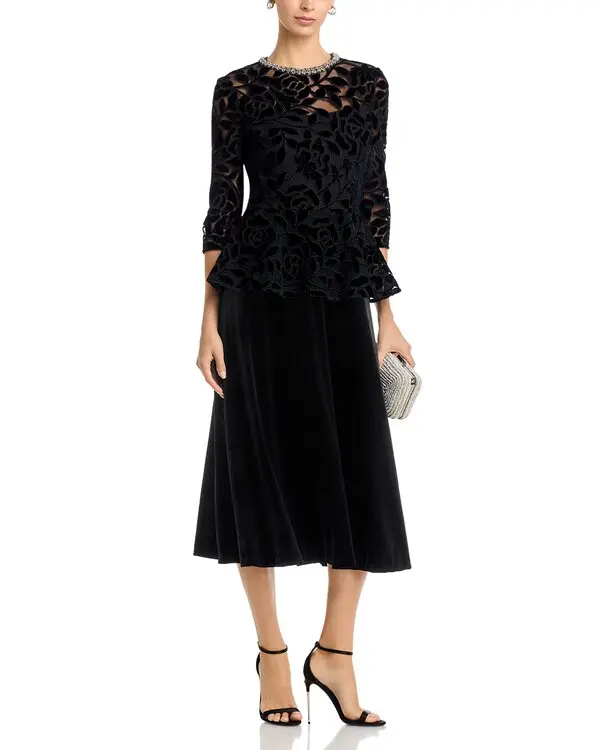 Rickie Freeman For Teri Jon Velvet Burnout Peplum Dress