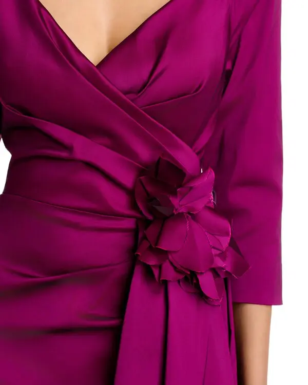 Rickie Freeman For Teri Jon Taffeta Floral Applique Draped Gown