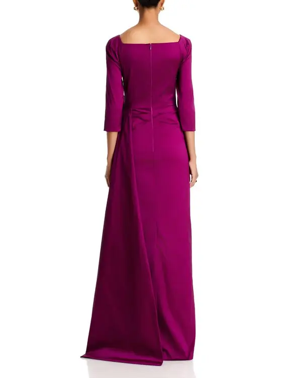 Rickie Freeman For Teri Jon Taffeta Floral Applique Draped Gown