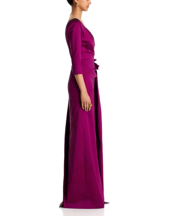 Rickie Freeman For Teri Jon Taffeta Floral Applique Draped Gown