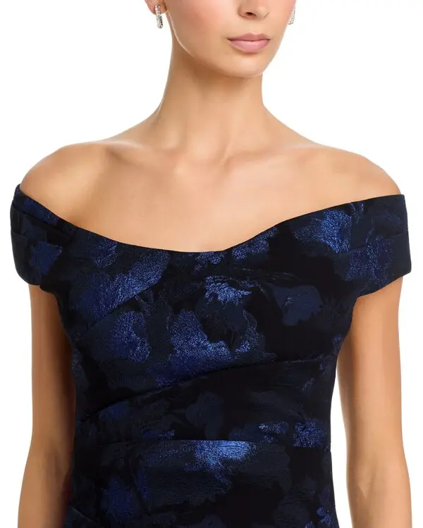 Rickie Freeman For Teri Jon Jacquard Off-the-shoulder Column Gown