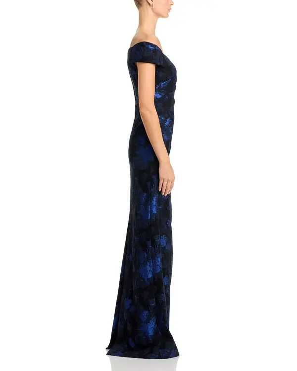 Rickie Freeman For Teri Jon Jacquard Off-the-shoulder Column Gown