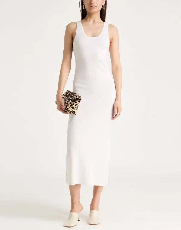 Max Mara Maxi Dress Khaki Size Virgin Wool - White