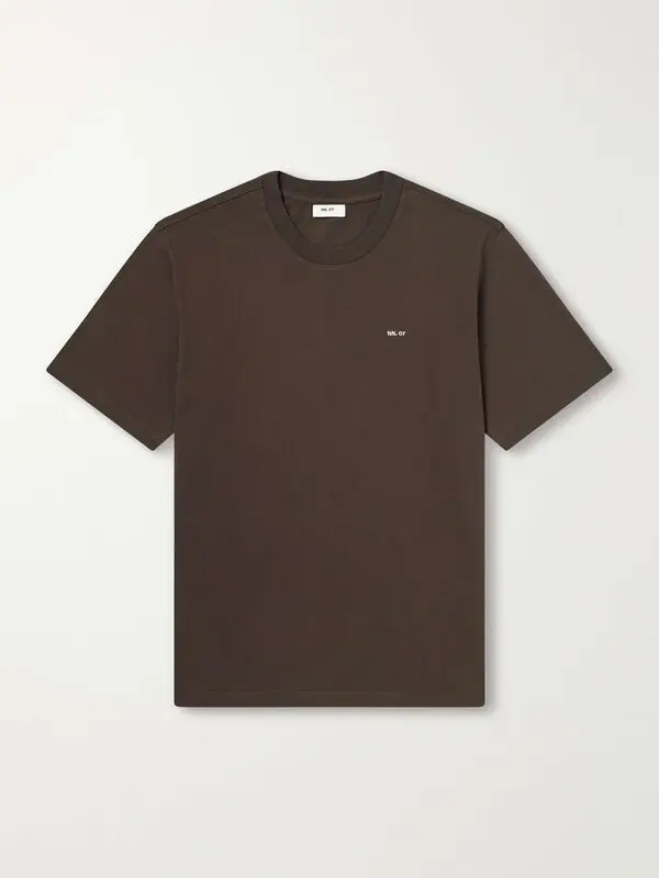 Nn07 Adam 3209 Logo-embroidered Pima Cotton-jersey T-shirt - Brown