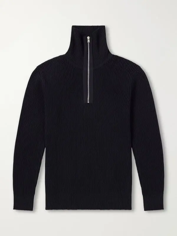 S.N.S. HERNING Fender Ribbed Wool Half-zip Sweater