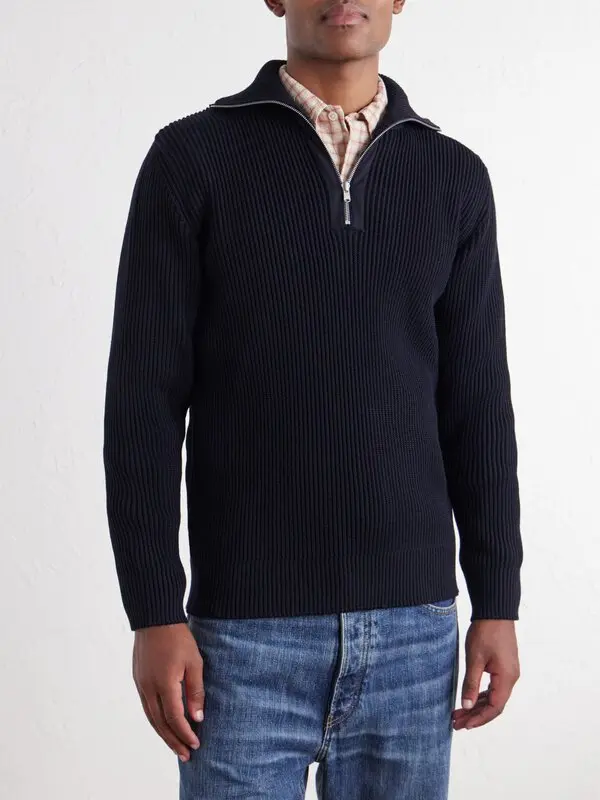 S.N.S. HERNING Fender Ribbed Wool Half-zip Sweater