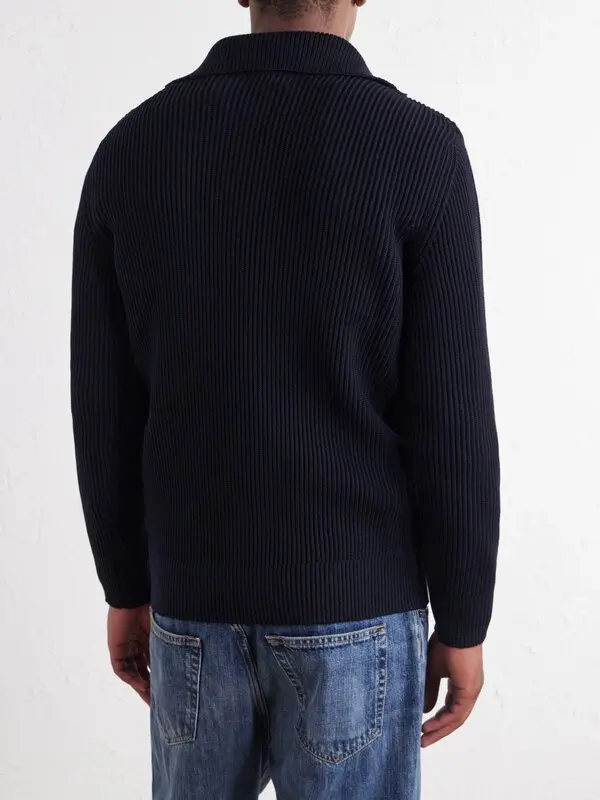 S.N.S. HERNING Fender Ribbed Wool Half-zip Sweater