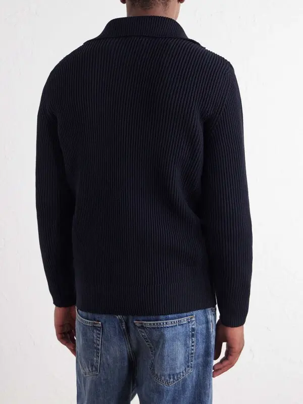 S.N.S. HERNING Fender Ribbed Wool Half-zip Sweater