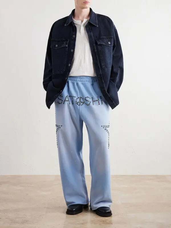SATOSHI NAKAMOTO Straight-leg Studded Cotton-jersey Sweatpants